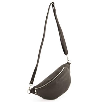 modamoda.de T211 Damen Leder Bauchtasche Brusttasche H&uuml;fttasche handmade in Italy, Farbe:Graphitgrau