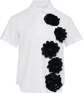 Comme Des Garçons chemise à col claudine et ornements fleurs - Blanc