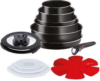 Lagostina Ingenio Essential Plus Akku für Töpfe, Aluminium für Gas und Backofen, 17 Stück, 2 Töpfe, 2 Pfannen, Wok, 5 Deckel, 5 Bratpfanne, abnehmbarer Griff