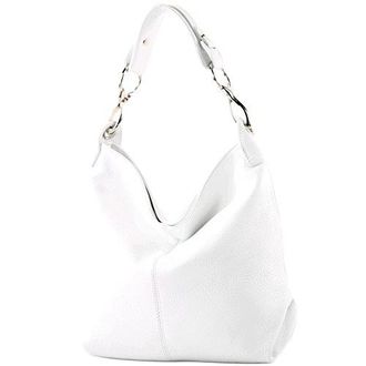 modamoda.de T168 Sac à bandoulière, sac porté épaule, en cuir, fabriqué en Italie, Blanc., M