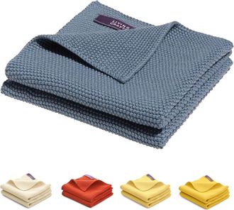 Living Crafts Juno | Spültücher, 2er-Pack | Geschirrtücher, Saugfähige Geschirrtücher, Weiche Geschirrtücher, Reinigungstücher, Küchentücher, 28 x 28 cm (Indigo Blu