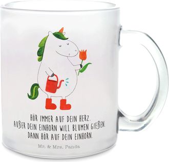Mr. & Mrs. Panda Teetasse Einhorn Gärtner, Premium Glas, 300 ml