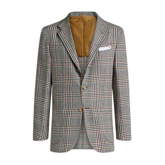 Kiton Cashmere And Linen Tailored Checked Jacket - - Jackets - Herren - Grau - 2XL