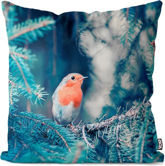 Void Watches Rotkehlchen im Wald Kissenbezug Kissenhülle Sofakissen Kissen Deko Weihnachten Winter Weihnachtsdeko, Kissen Größe:50 x 50 cm