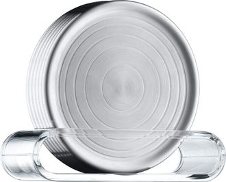 WMF Loft Bar Gläserteller-Set 6-teilig, Glas Untersetzer mit Präsenter, Untersetzer Gläser 9,5cm, Cromargan Edelstahl mattiert