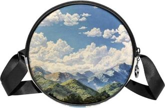 Generic Sac &agrave; bandouli&egrave;re Circle pour femme, petit sac &agrave; bandouli&egrave;re Undulating Peaks avec fermeture &eacute;clair, bretelles r&eacute;glables, sac &agrave; main rond d&eacute;contract&eacute; 