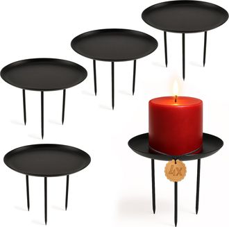 Matches 21 Kerzenteller 4er Set Metall Schwarz &Oslash; 10 cm mit 3 Dornen - Adventskranz Kerzenhalter Stumpenkerzen