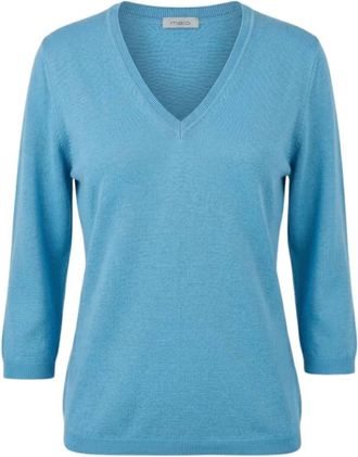 Malo Pull col en V - Femme - Pulls - Bleu - Taille: 36 FR