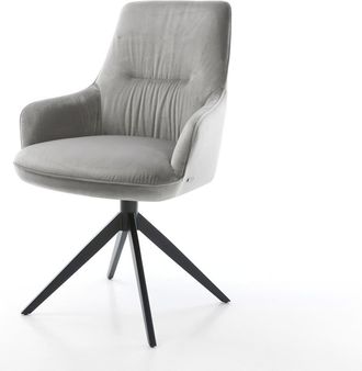 DELIFE Drehstuhl Zelia-Flex mit Armlehnen Samt Grau Kreuzgestell breit Schwarz 360° drehbar Wippfunktion Taschenfederkern, Esszimmerstühle