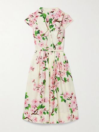 Oscar De La Renta Midikleid Aus Bedruckter Popeline Aus Einer Baumwollmischung Mit G&uuml;rtel Und Falten - Mehrfarbig