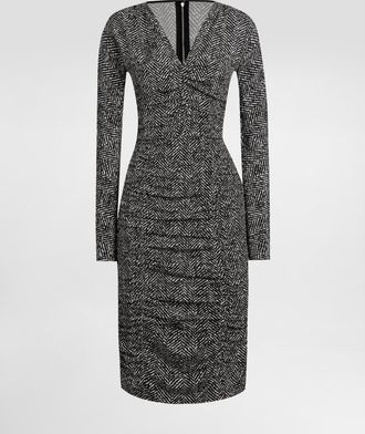 Dolce & Gabbana Midikleid Aus Cady Mit Fischgrätdruck - Frau Kleider Mehrfarbig 36