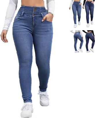 Generic Jean en denim &eacute;pais doubl&eacute; en polaire haute &eacute;lasticit&eacute; pour femme - Jeggings chauds en polaire pour lhiver - Jean skinny - Coupe ajust&eacute;e, Blue B., XXL