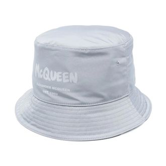 Alexander McQueen Graue Baumwoll-Logo-Print-Verstellbare M&uuml;tze - - Accessories - Herren - Grau - S