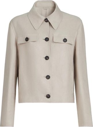 Brunello Cucinelli Femme, Vestes, Beige, Taille: 40 FR Veste Diagonale en Lin avec Monili