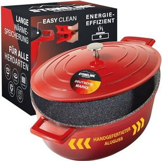 STONELINE Cocotte Induction avec Couvercle 32 cm, 6,6 L, Casserole Antiadh&eacute;sive Rev&ecirc;tement avec de vraies Particules de Pierre, Braisi&egrave;re Marmite pour Tous Feux