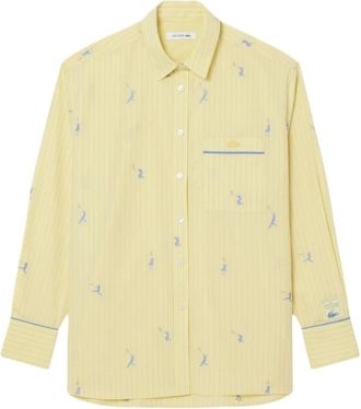 Lacoste Femme, Blouses et Chemises, Jaune, Taille: 40 FR Chemise oversize &agrave; motifs jacquard
