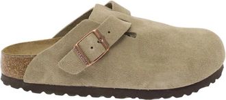 Birkenstock Femme, Chaussures, Beige, Taille: 41 EU Mules beiges en daim avec logo grav&eacute;