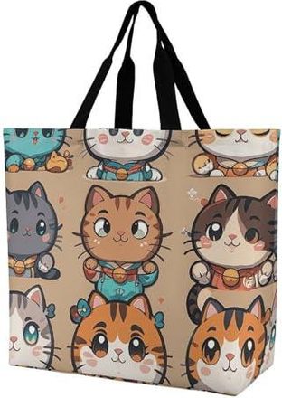 Generic De Nombreux Chats De Dessin Anim&eacute; Sac Cabas D&eacute;contract&eacute; Tote Bag Imperm&eacute;able Sac A Main Femme Pour Plage Universit&eacute; Voyage