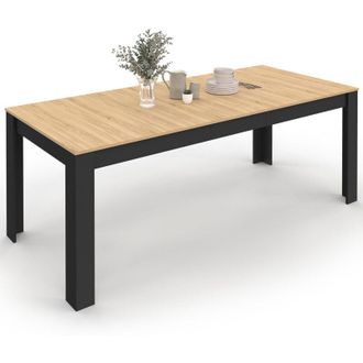 IDMarket Table &agrave; manger extensible rectangle ROZY 4-8 personnes noire plateau fa&ccedil;on h&ecirc;tre 160-200 cm