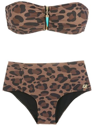 Brigitte bikini bandeau &agrave; imprim&eacute; l&eacute;opard - Noir