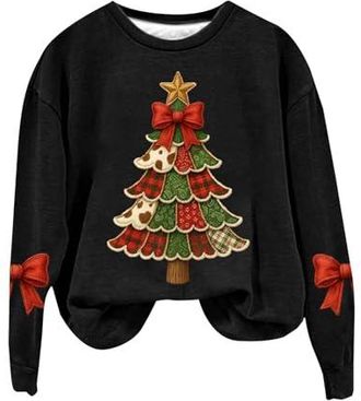 Generic Grand sweat-shirt sans capuche pour femme - Mode décontractée - Imprimé lettres de Noël - Col rond - Manches longues - Sweat-shirt pour femme - Sweat-
