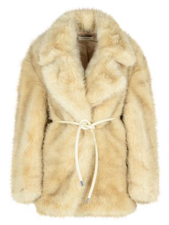 Sportmax Veste ceintur&eacute;e SportMax Rosaria Beige en fausse fourrure