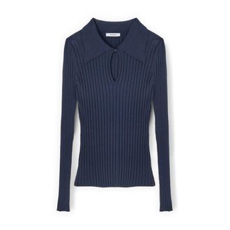 Motivi Gerippter Poloshirt-Pullover aus Viskose mit Cut-Out - - Knitwear - Damen - Blau - L