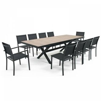 Oviala Table extensible aluminium et c&eacute;ramique avec 10 chaises - Tivoli