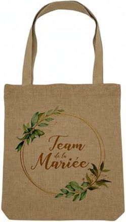 Fabulous Sac Shopping Tote Bag Aspect Lin - Team de la Mari&eacute;e Mariage Noces Cercle Fleurs - Sac de Courses Toile Epaisse 360g Beige Naturel Cabas Port&eacute; Epaule 