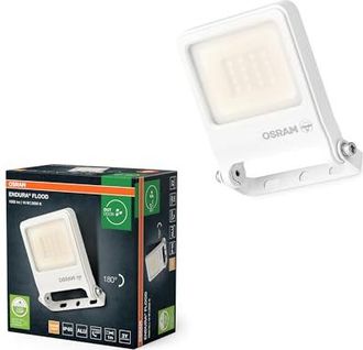 Osram ENDURA FLOOD PC 10W LED-Fluter, 3000K warmweiß, 1000 Lumen, IP65 weißes Flutlicht, recyceltes Material, 180° Montagebügel, Weiß
