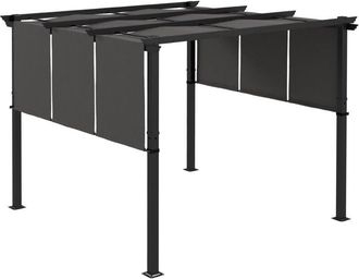 OUTSUNNY Pergola 3 toiles coulissantes - dim. 2,97L x 2,97l x 2,38H m - acier &eacute;poxy polyester haute densit&eacute; anthracite