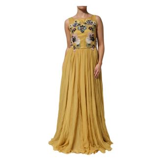 Dolce & Gabbana Gelbes Blumenbesticktes Maxikleid - - Dresses - Damen - Gelb - XL