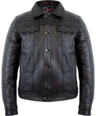 MDM Lederjacke Herren Echtleder Jacke im Jeans Stil aus Rindsleder in schwarz