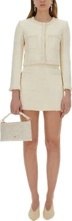 Self Portrait Pearl-Embellished Boucle Mini Skirt - Ivory