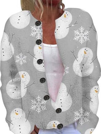 Generic 2026 Vestes pour femmes &agrave; la mode et d&eacute;contract&eacute;e pour lautomne et lhiver No&euml;l imprim&eacute; cardigan veste, gris clair, XXL