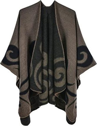 Generic Veste polaire confortable à capuche pour femme - Imprimé délicat - Ouvert sur le devant - Cardigan dhiver épais - Cape Ruana - Vêtement dextérieur pel