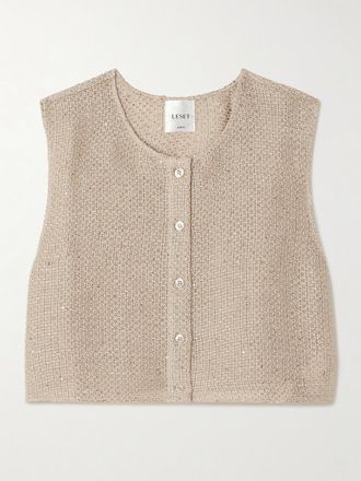 Leset Cardigan Sans Manches Raccourci En Gaze De Lin Mélangé À Sequins Stella - Neutres