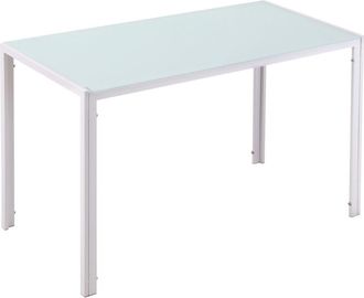 HOMCOM Table &agrave; manger pour 4 personnes, table de cuisine avec plateau en verre tremp&eacute; et pieds en m&eacute;tal, 120x60x75cm, blanc-Blanc