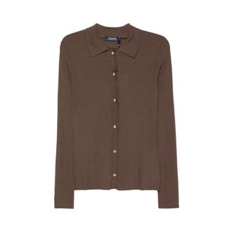 Max Mara Cardigan Limone en maille c&ocirc;tel&eacute;e - Femme - Pulls - Brun - Taille: 44 FR
