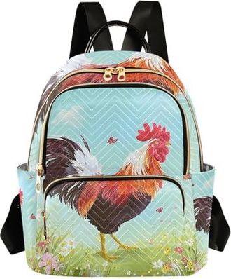 Mnsruu Mini sac à dos pour femme, coq mignon, prairie, ferme, petit sac à dos tendance pour femme, sac à dos décontracté, Multi49, S