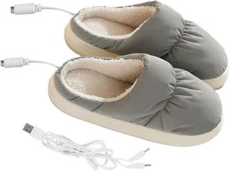 Supvox Pantoufles Chauffants Électriques USB en Peluche Gris Chauffe-Pieds DHiver Confortables Taille Unique Chaussures Douillettes pour Maison Bureau et Usa