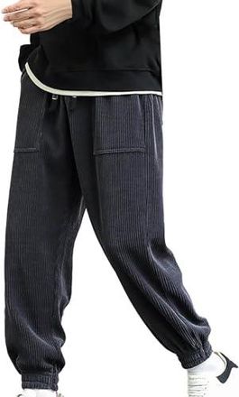 Generic Pantalon en velours c&ocirc;tel&eacute; stretch baggy pour homme - Pantalon de course d&eacute;contract&eacute; - Taille &eacute;lastique - Pantalon de loisirs - Jambe droite - Couleur
