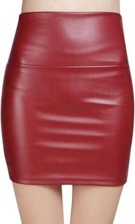 Minetom Femmes Jupe en Similicuir Mini Jupe Sexy Taille Haute Jupe Courte Bodycon Extensible Crayon Moulante Fête Club Jupe A Vin Rouge XL