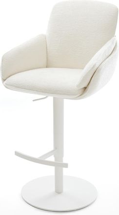 DELIFE Barstuhl Luan-Flex Boucl&eacute; Soft Beige Drehfu&szlig; h&ouml;henverstellbar Metall Wei&szlig;, Barst&uuml;hle