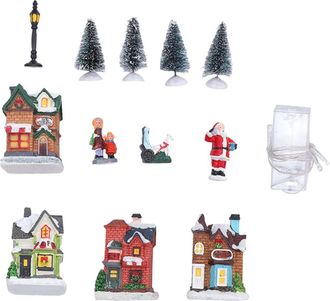 Angoily LED Weihnachtsdorf Deko Satz aus Harz Leuchtende Miniaturh&auml;user Tischdekoration f&uuml;r Festliche Heimdeko ohne Batterien Schickes Weihnachts Ornament