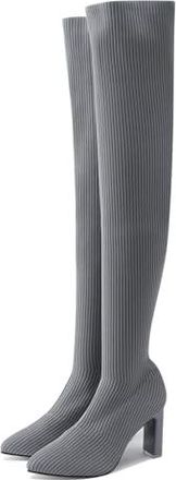 Generic Bottes hautes serrées à plateforme pour femme, bottes au-dessus du genou pour femme, bout pointu au-dessus du genou, talon mi-épais, extensibles, anti