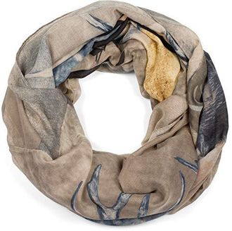 styleBREAKER &Eacute;charpe loop pour femmes avec imprim&eacute; cerf et division g&eacute;om&eacute;trique, &eacute;charpe tubulaire multicolore, foulard 01017131, couleur:Beige-bleu