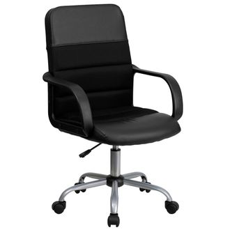 Flash Furniture Manor Schreibtischstuhl mit mittlerer Rückenlehne, Leder, weich, mit Kopfstütze und gepolsterten Armlehnen, höhenverstellbar, gepolstert, ergonomische