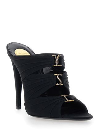 Saint Laurent Womens Heeled Sandals Emilie Black Leather Viscose