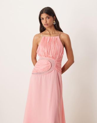 Asos Robe longue sculptée à découpes et détails froncés - Rose